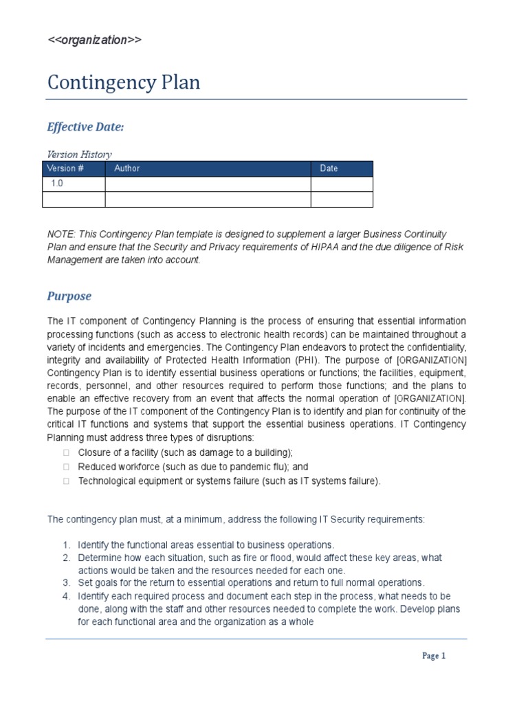 Contingency Plan Template 04 | PDF | Disaster Recovery | Emergency ...