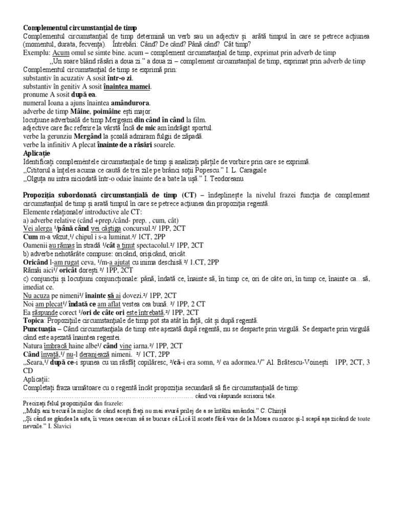 Complementul Circumstanțial de Timp PDF | PDF
