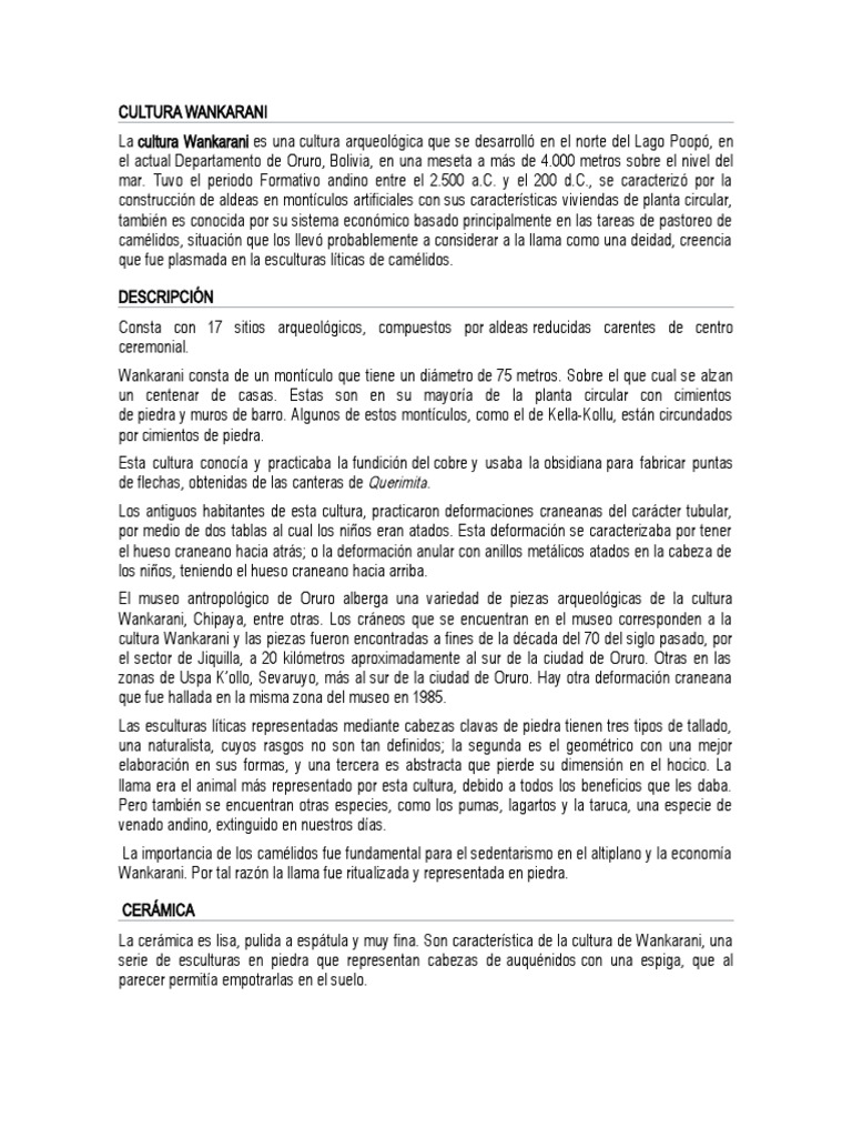 Cultura Wankarani: Arqueología y Economía | PDF | Cultura de las ...