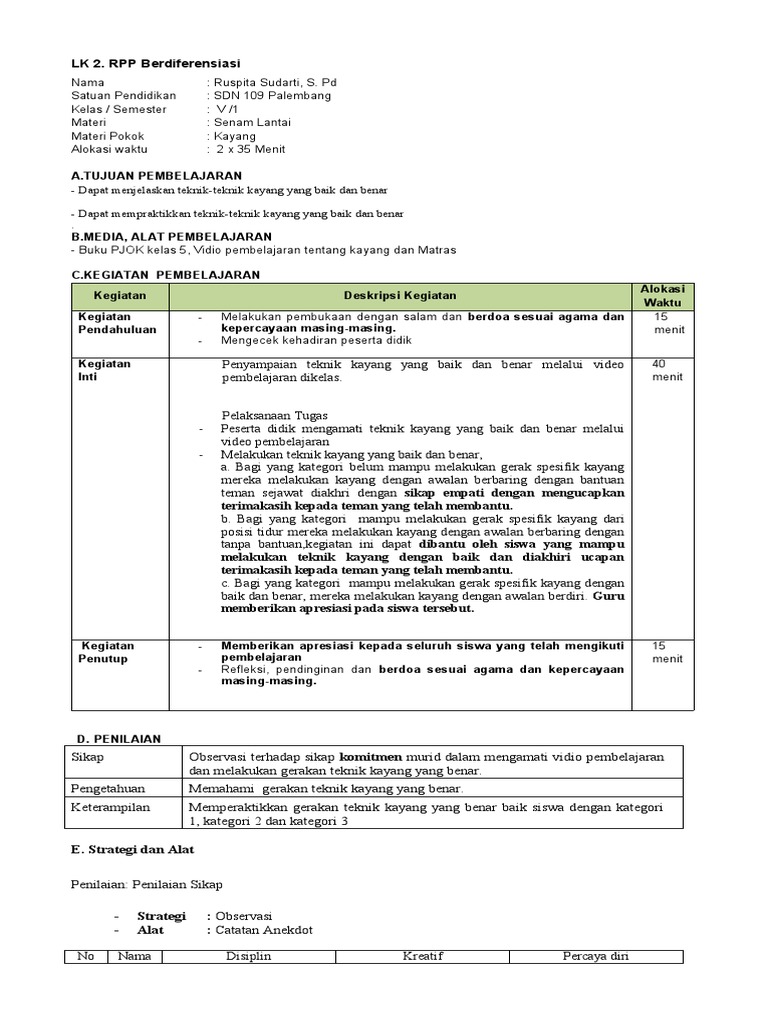 LK 3.2 RPP Berdiferensiasi - Ruspita Sudarti | PDF