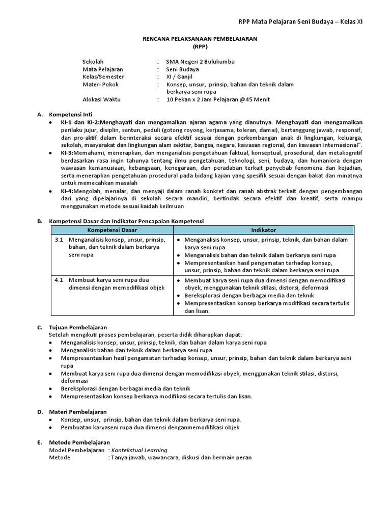 RPP 1 (Seni Rupa) | PDF