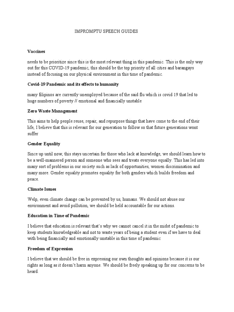 Impromptu Speech Guides | PDF | Gender | Gender Studies