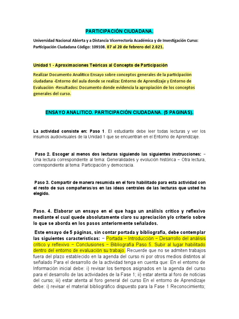 Unad. Participación Ciudadana | PDF | Ensayos | Aprendizaje