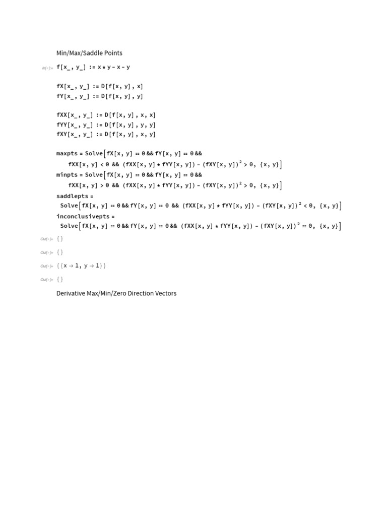 Min/Max/Saddle Points: Printed by Wolfram Mathematica Student Edition | PDF | Mathematical ...