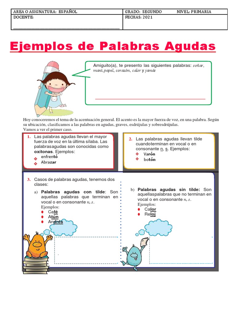 Guía Palabras Agudas y Graves | PDF | Sílaba | Estrés (lingüística)