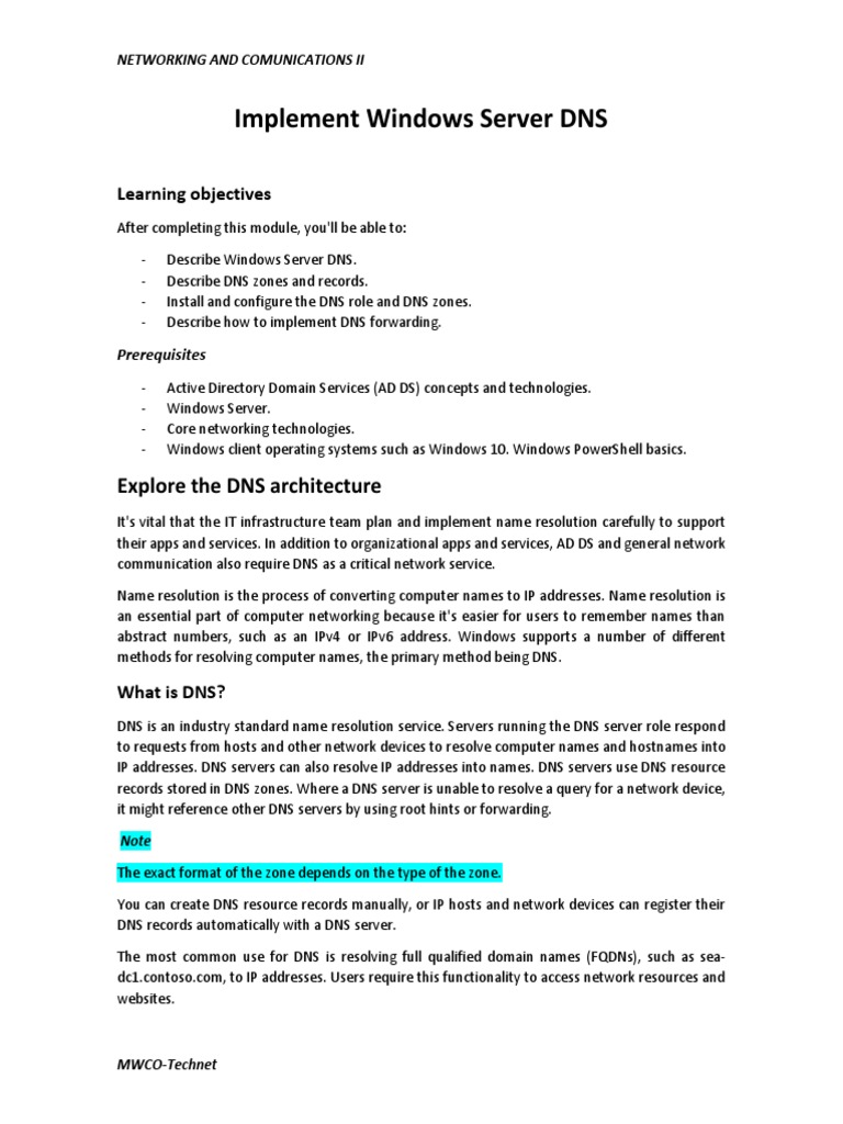 Implement Windows Server DNS | PDF | Domain Name System | Domain Name