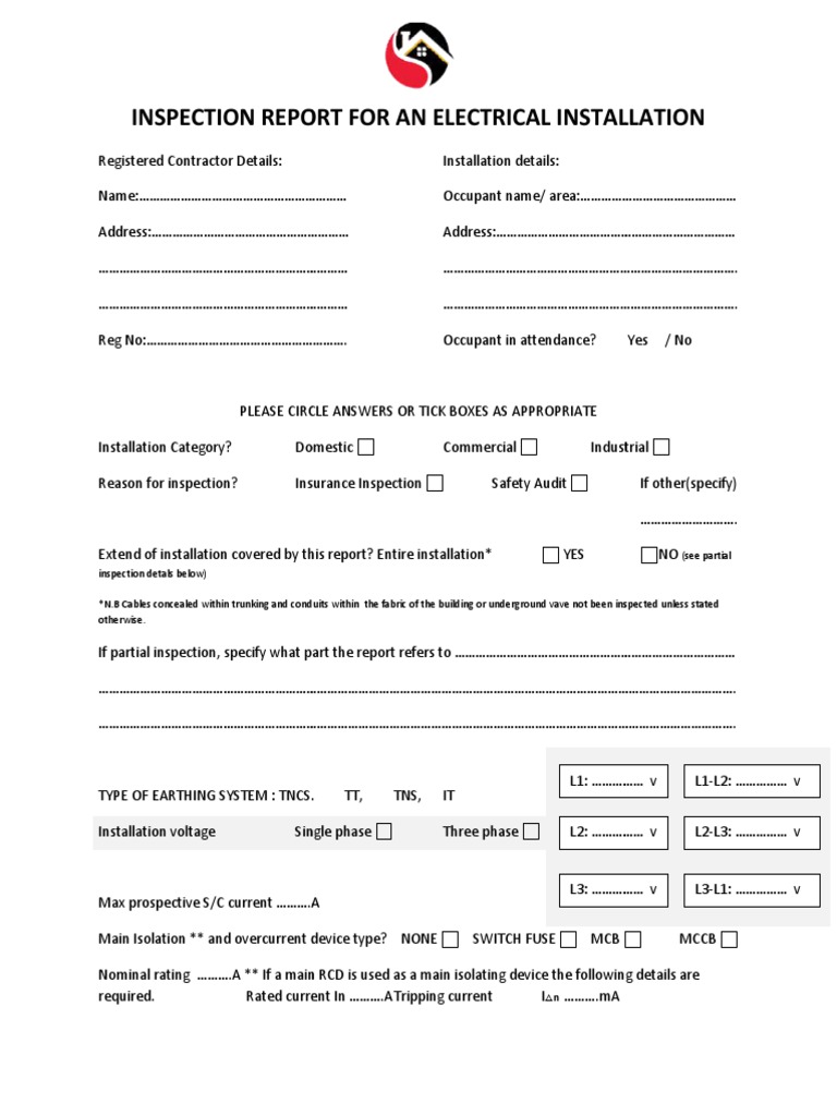 Inspection Report For An Electrical Installation | PDF