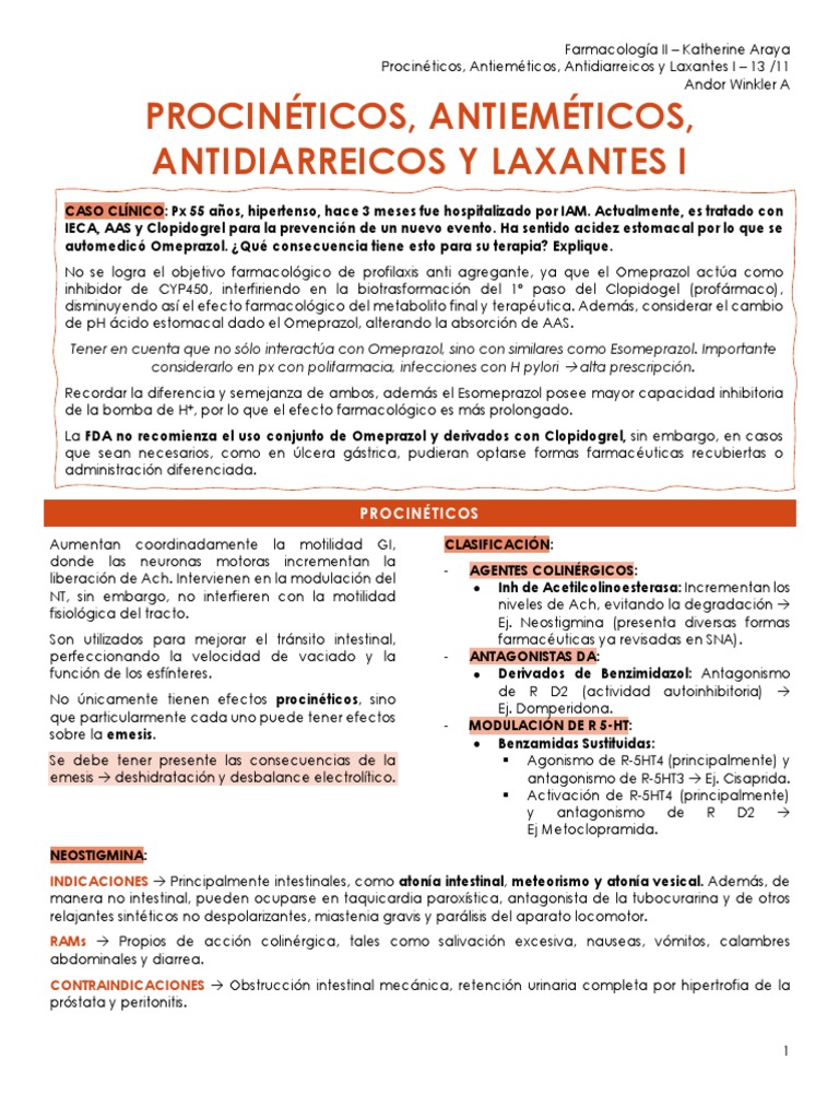 Procinéticos, Antieméticos, Antidiarreicos y Laxantes I | PDF ...