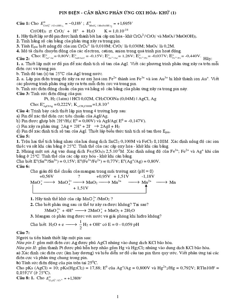 BT PIN ĐIỆN - CB OXH -KH -1 | PDF
