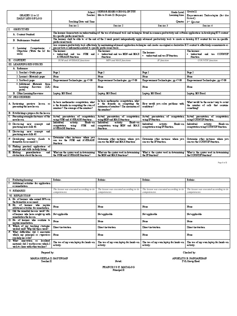 SUM and AVERAGE Functions MIN and MAX Functions IF Function COUNTIF ...