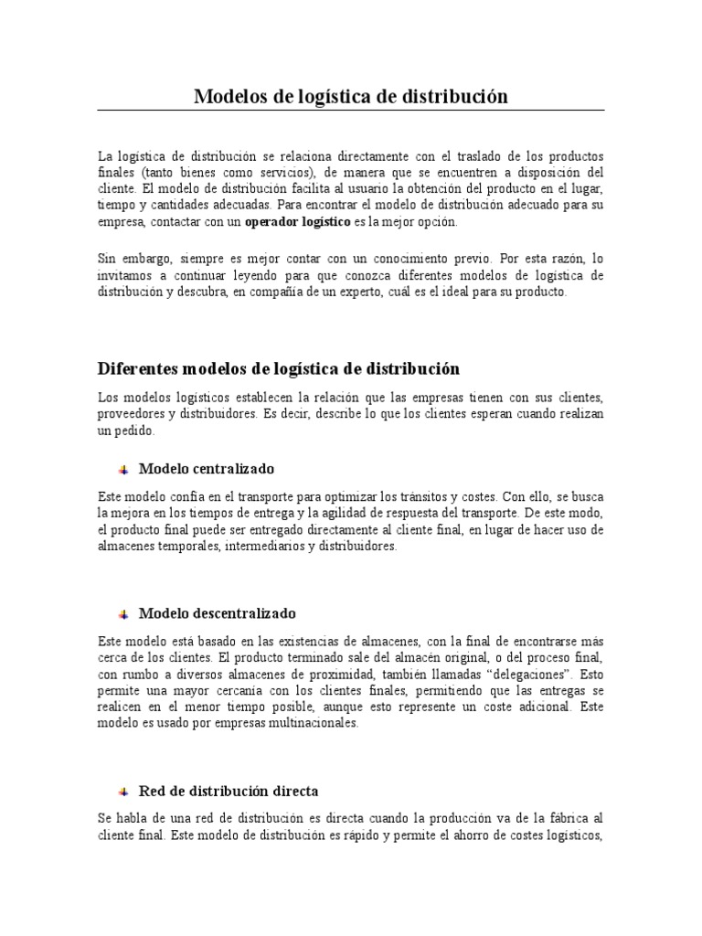 Modelos de logística de distribución | PDF | Logística | Gestión de la ...