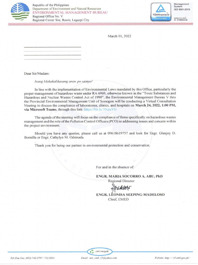 Invitation Letter To Health Facilities | PDF