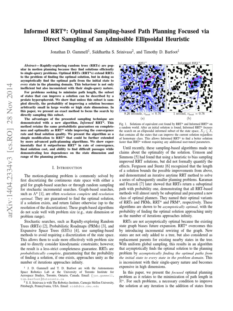 Informed RRT : Optimal Sampling-Based Path Planning Focused Via Direct ...