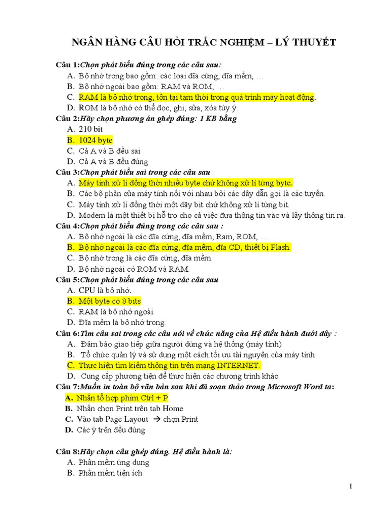 Multiple Choice Questions on Basic Computer Theory and Applications | PDF