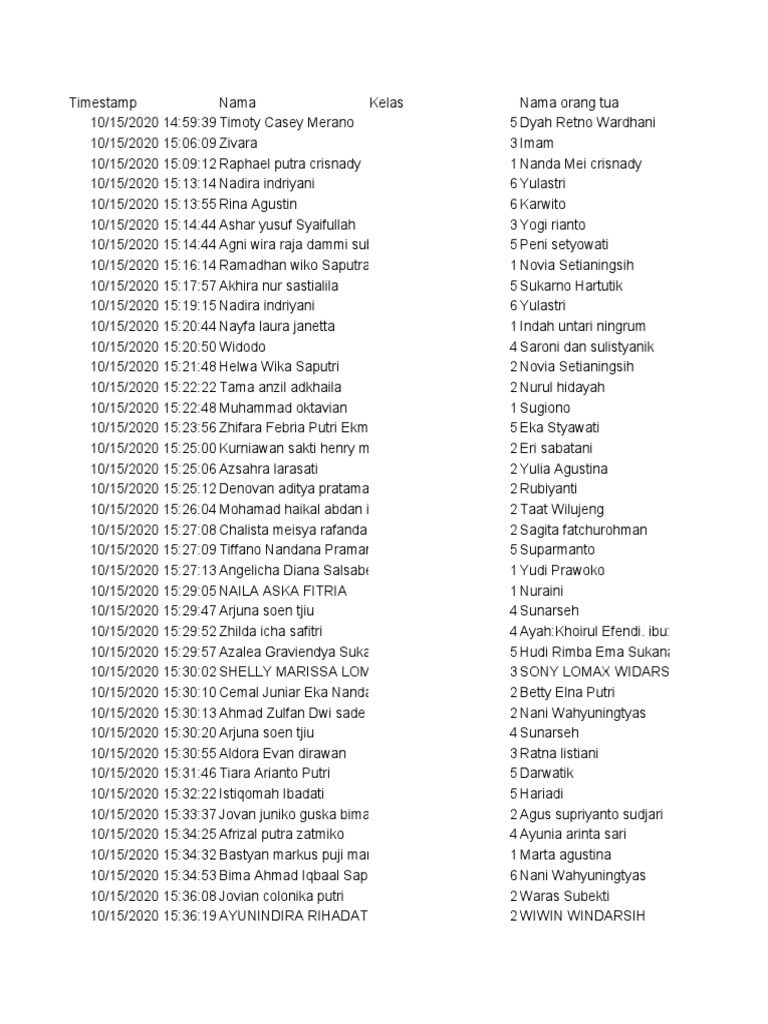Student Data Record: Timestamps, Names, Grades, and Parent Names | PDF | Embedded Linux ...