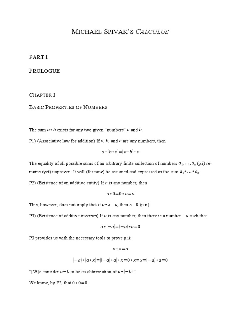 Notes On 'Calculus' by M. Spivak | PDF | Mathematics | Arithmetic