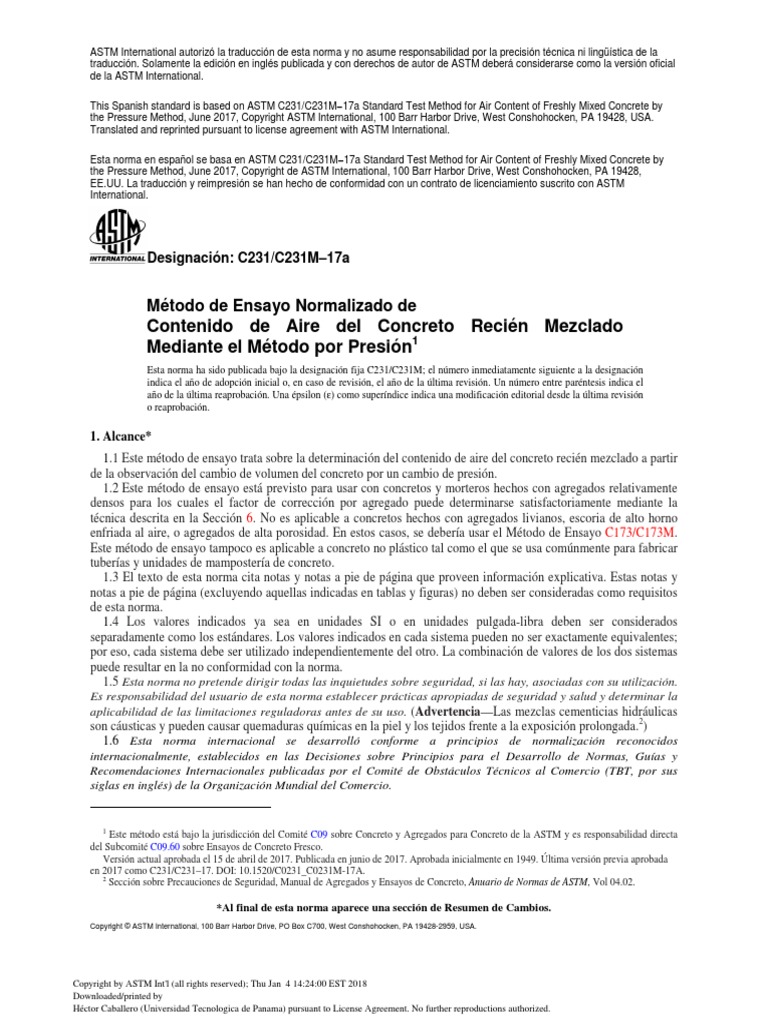 ASTM C231-Contenido de Aire - Método de Presión | PDF | Hormigón | Presión