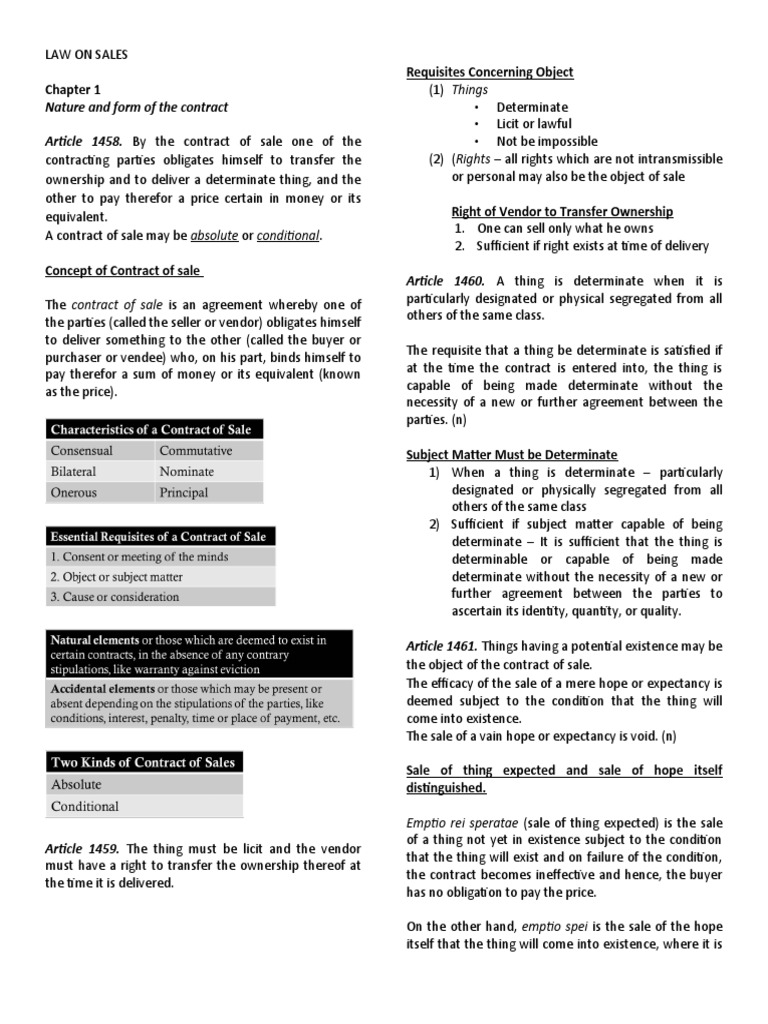 Law On Sales Chapter 1 | PDF | Auction | Lease