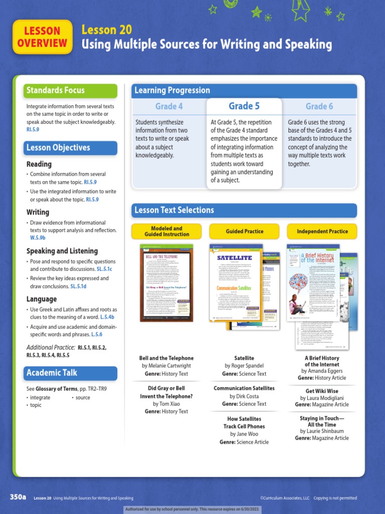 Using Multiple Sources For Writing and Speaking: Lesson 20 | PDF ...