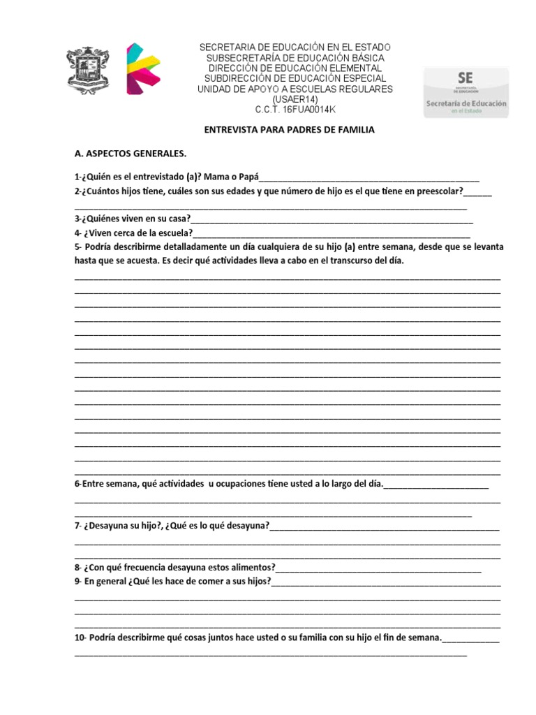 Entrevista para Padres de Familia | PDF | Educación de la primera infancia