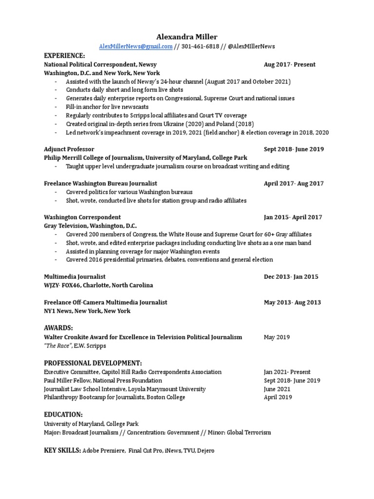 Alexandra Miller Resume 2022 | PDF | Journalism | Television