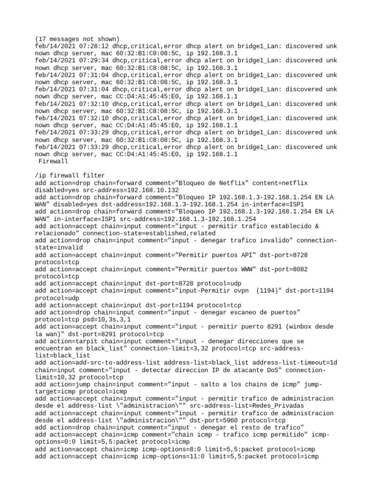 Escrip Basica RB Mikrotik | PDF | Internet Protocols | Network Architecture