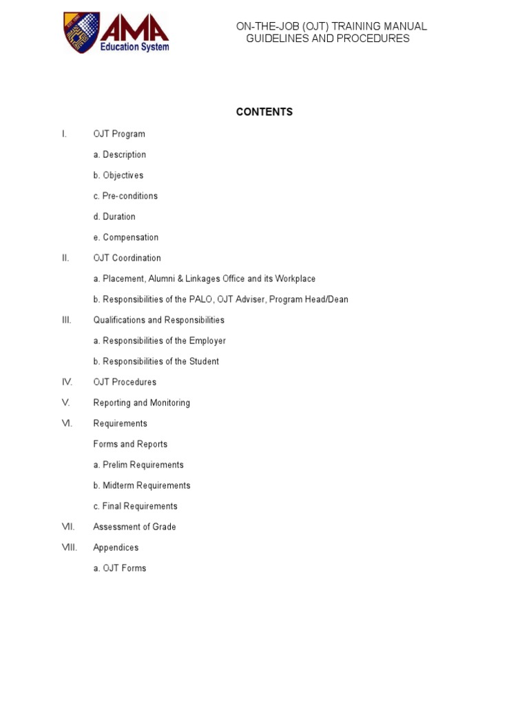 Ojt Manual, Guidelines and Procedures | PDF