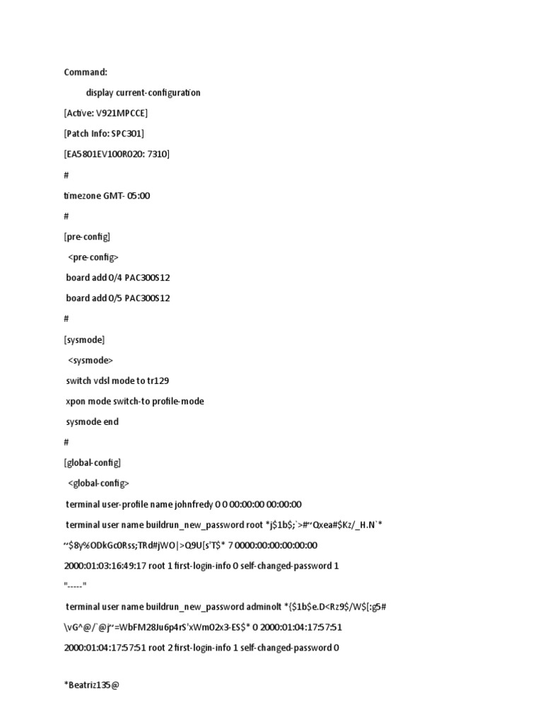 Configuracion Por Comandos de Olt Huawei EA 5801E | PDF | Secure Shell | Internet Protocols