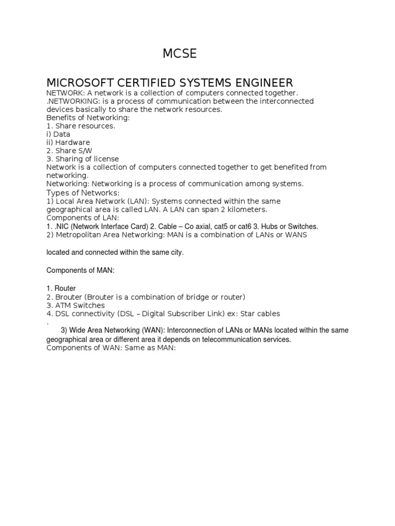 Microsoft Certified Systems Engineer: Types of Networks | PDF | Network ...