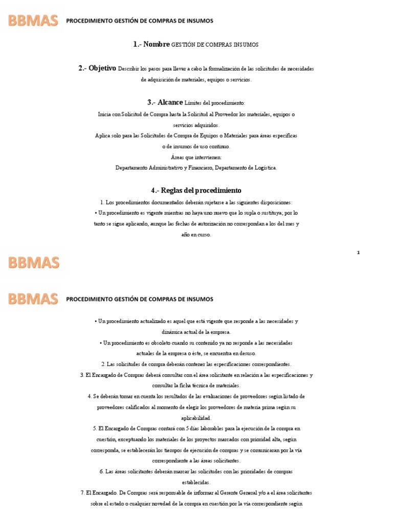 Procedimiento Gestion de Compras de Insumos | PDF | Logística | Economias