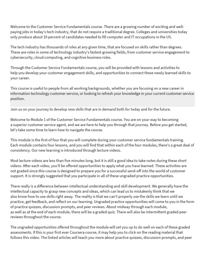 Welcome To The Customer Service Fundamentals Course | PDF | Nonverbal ...