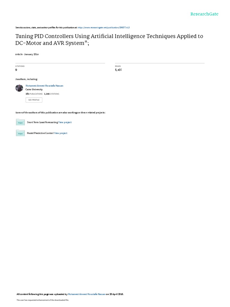 Tuning PID Controllers Using Artificial Intelligence Techniques Applied To DC-Motor and AVR ...