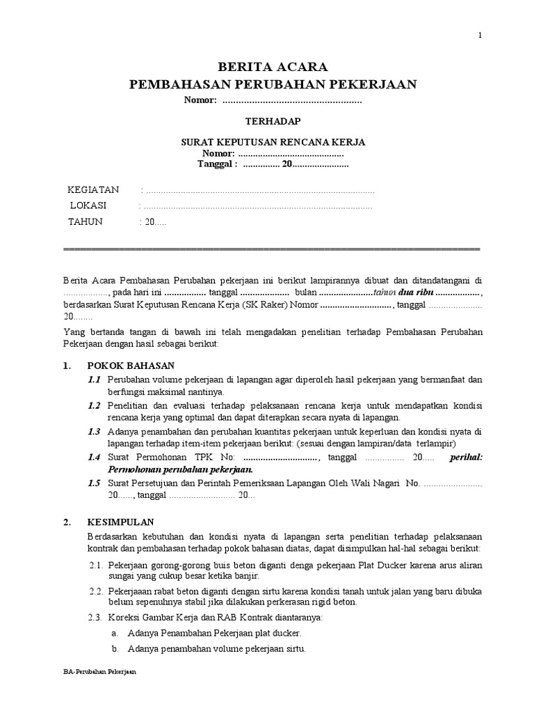 7 - Berita Acara Perubahan Pekerjaan | PDF