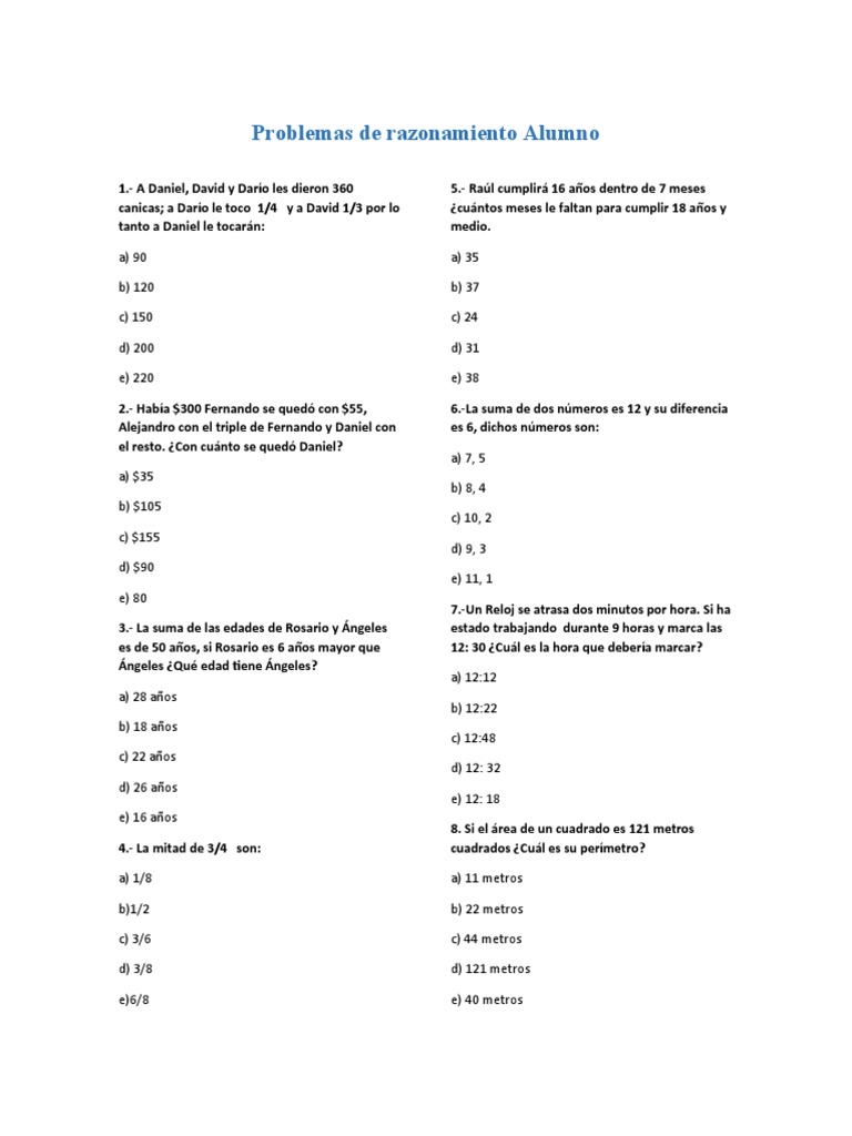 Problemas de Razonamiento Alumno | PDF