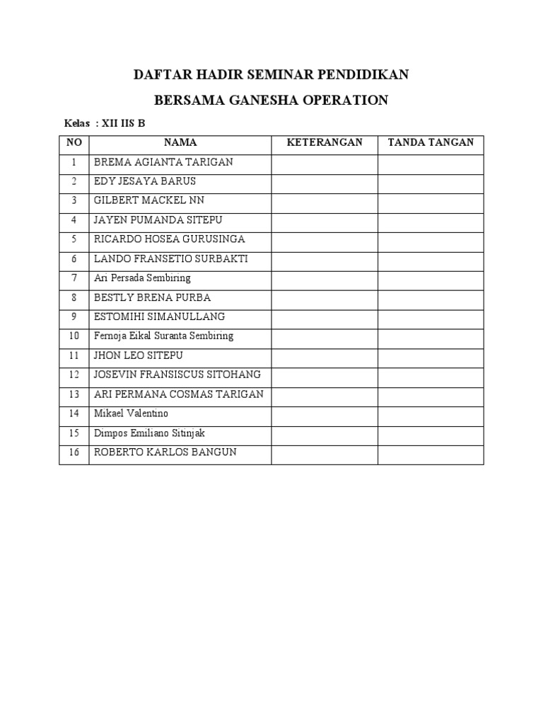 Daftar Hadir Seminar Pendidikan | PDF