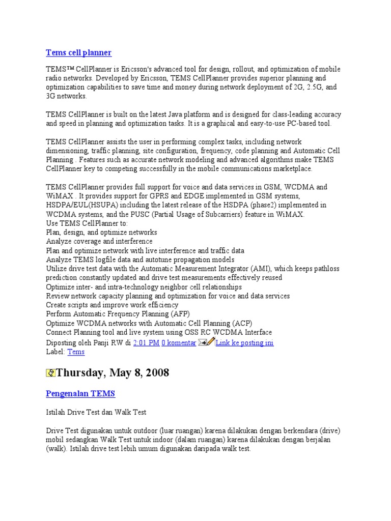 Tems Cell Planner | PDF | Program Optimization | High Speed Packet Access