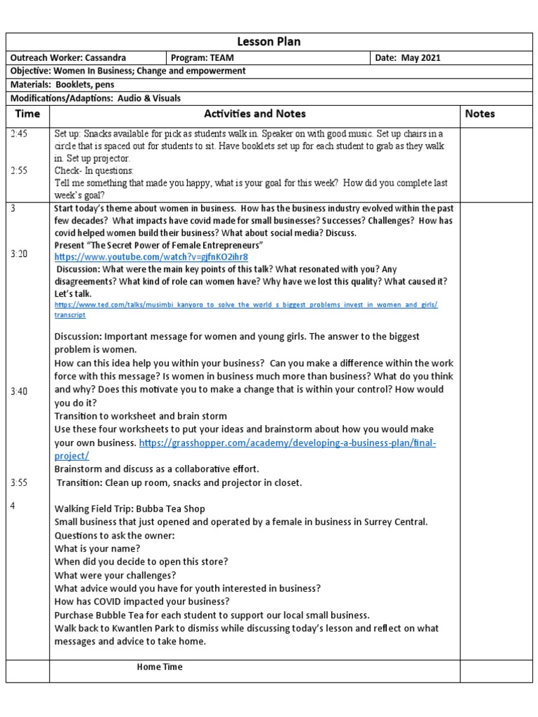 Business Lesson Plan | PDF