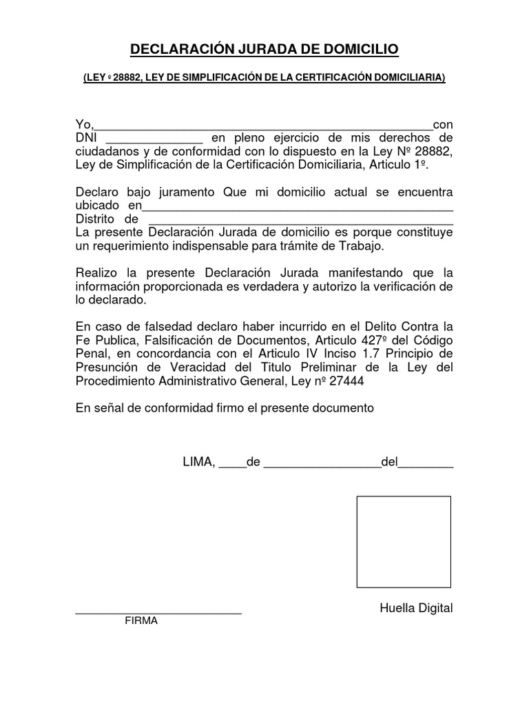 Declaración Jurada de Domicilio | PDF