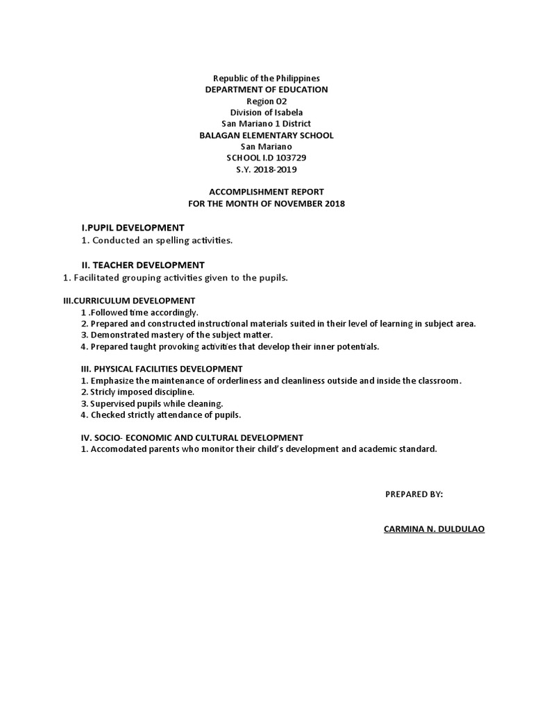 Accomplishment Reports Grade 6 | PDF | Teachers | Curriculum