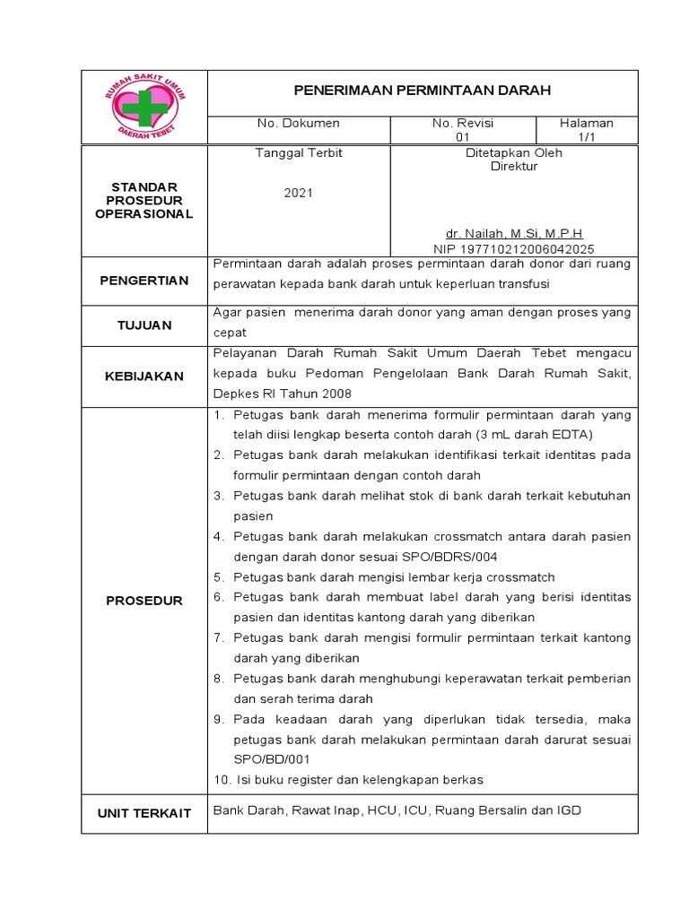 Penerimaan Permintaan Darah | PDF
