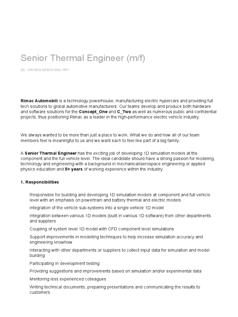 Senior Thermal Engineer | PDF | Simulation | Engineering