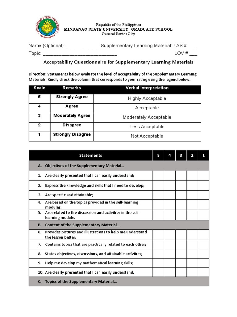 Research Instrument On Acceptability | PDF | Questionnaire | Data