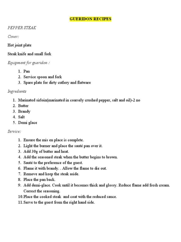 Gueridon Recipes | PDF