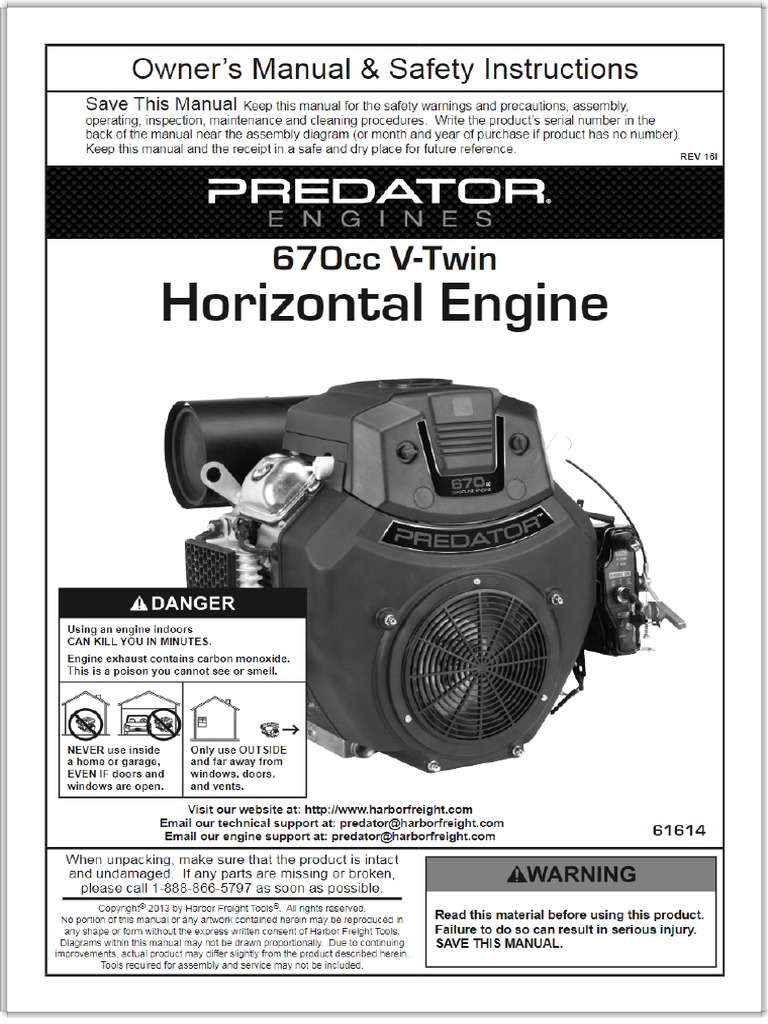 Predator 61614 22 HP (670cc) V-Twin Horizontal Shaft Gas Engine EPA ...