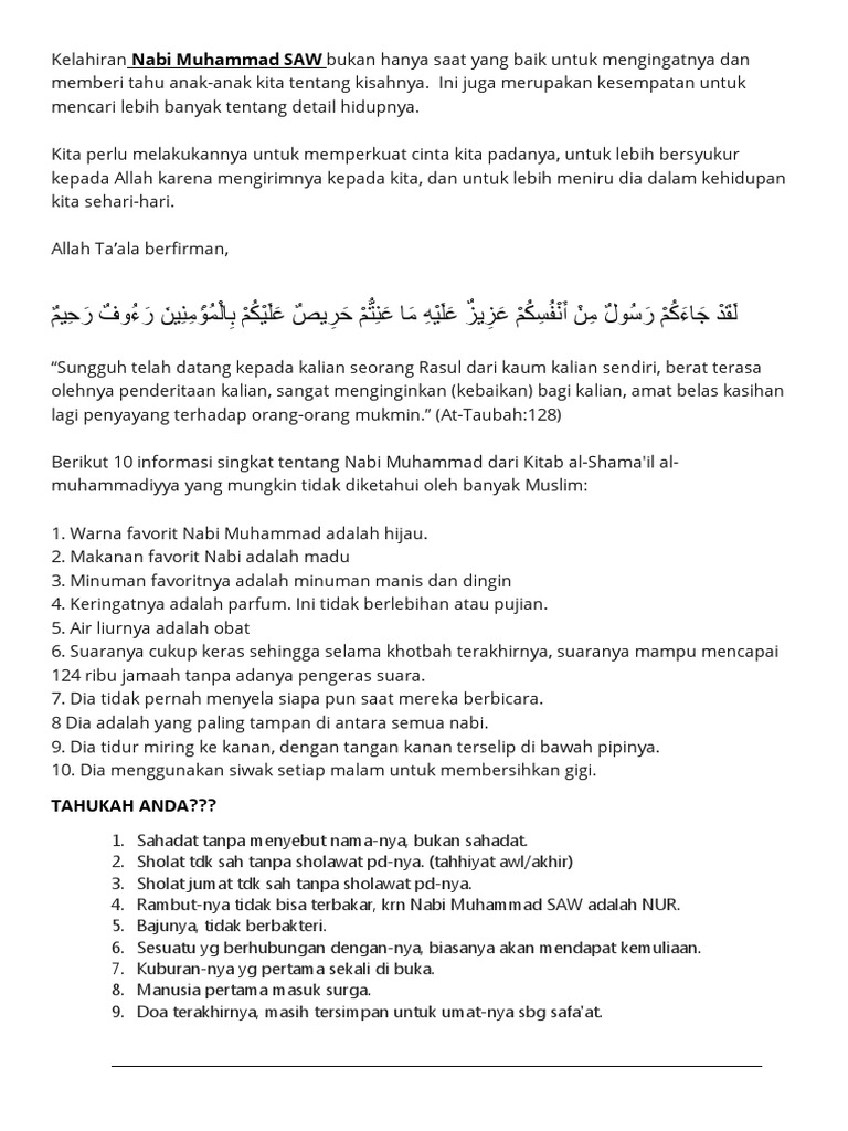 Fakta Menarik tentang Nabi Muhammad SAW | PDF