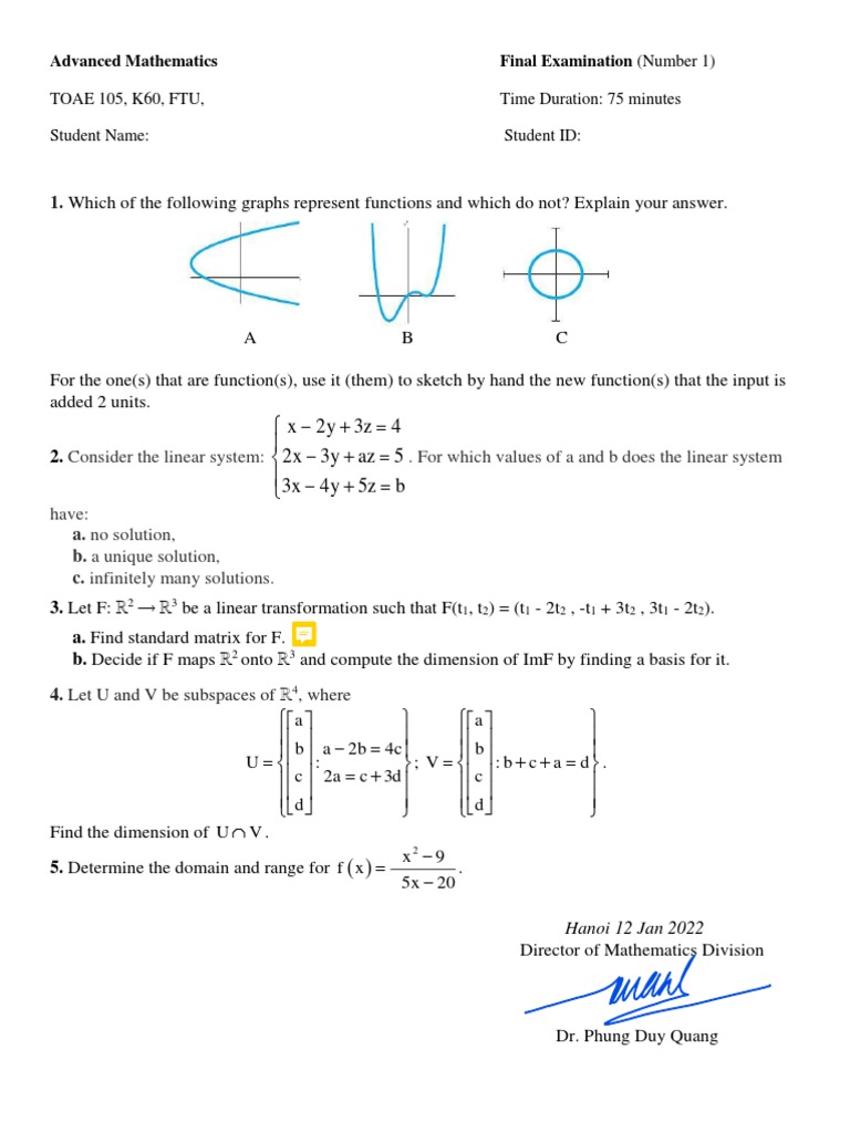 2022, Janvier, Final Examination, AdvancedMath | PDF | Linear Map | Function (Mathematics)