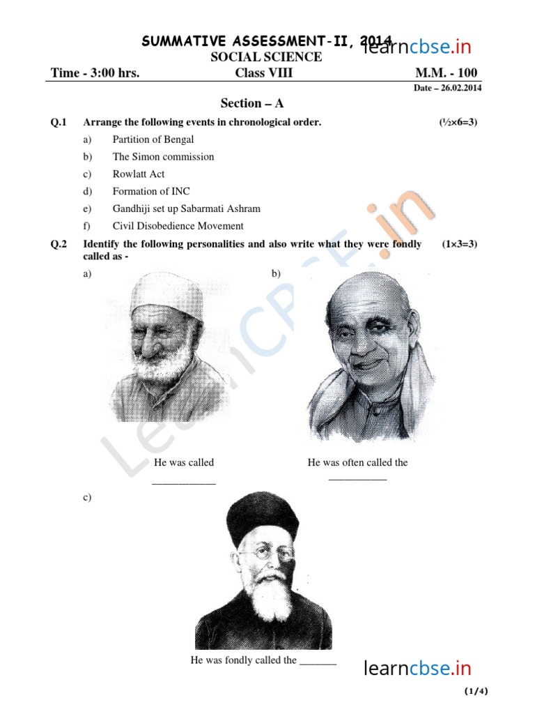 Cbse Class 8 Social Science Sample Paper Sa2 2014 | PDF