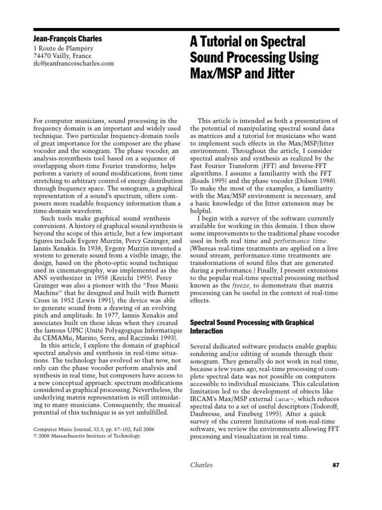 A Tutorial On Spectral Sound Processing Using Max/MSP and Jitter | PDF | Fast Fourier Transform ...