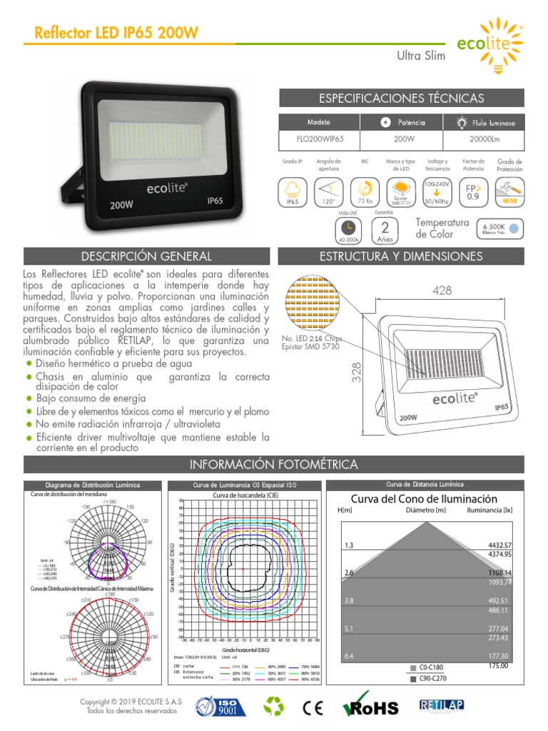 Ficha Tecnica Reflector Led 200w | PDF
