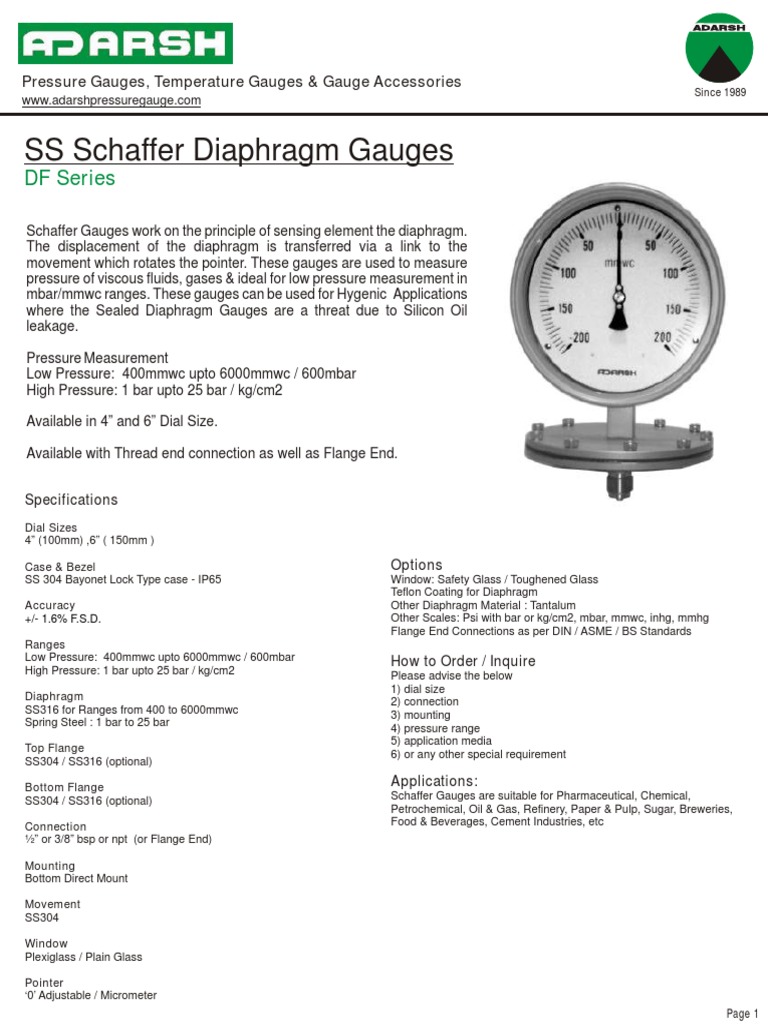 DF Series - SS Schaffer Gauge | Download Free PDF | Pressure Measurement | Pressure